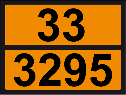 Orangefarbene Tafel mit Gefahrnummer 33 und UN 3295 PVC | Orangefarbene ...