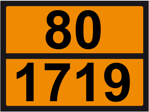 Orangefarbene Tafel mit Gefahrnummer 80 und UN 1719 PVC | Orangefarbene ...