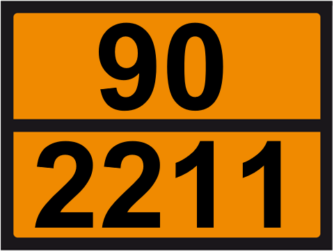 Orangefarbene Tafel mit Gefahrnummer 90 und UN 2211 PVC | Orangefarbene ...