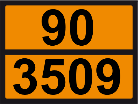 Orangefarbene Tafel mit Gefahrnummer 90 und UN 3509 PVC | Orangefarbene ...